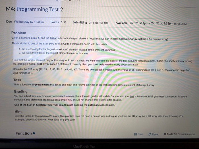 M4: Programming Test 2 Due Wednesday by 1:50pm Points | Chegg.com