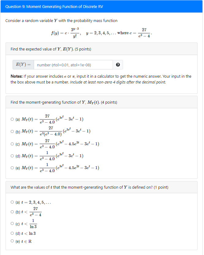 Solved Question 9: Moment Generating Function of Discrete RV | Chegg.com