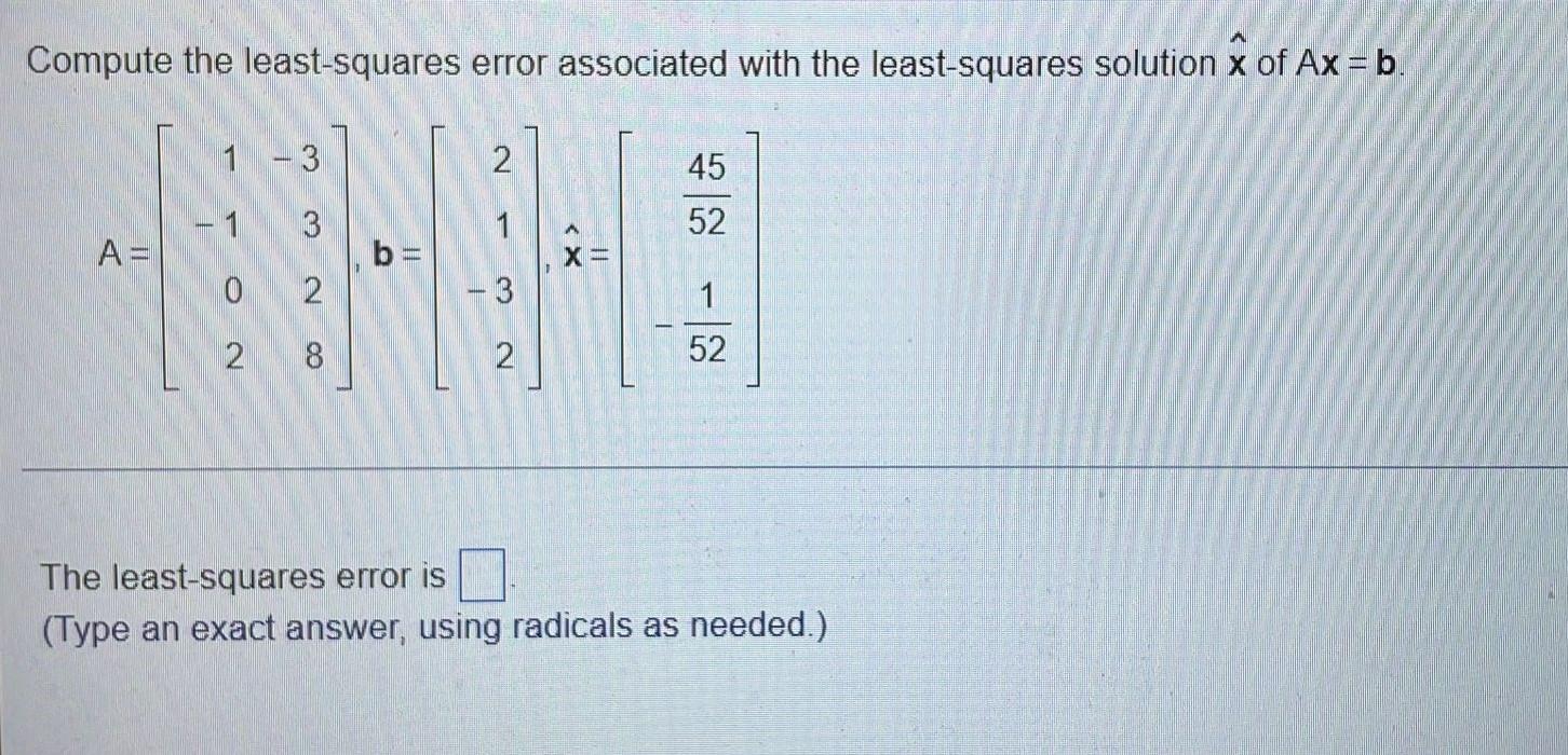 Solved Compute the least-squares error associated with the | Chegg.com
