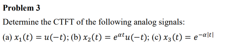 Solved Problem 3 Determine the CTFT of the following analog | Chegg.com