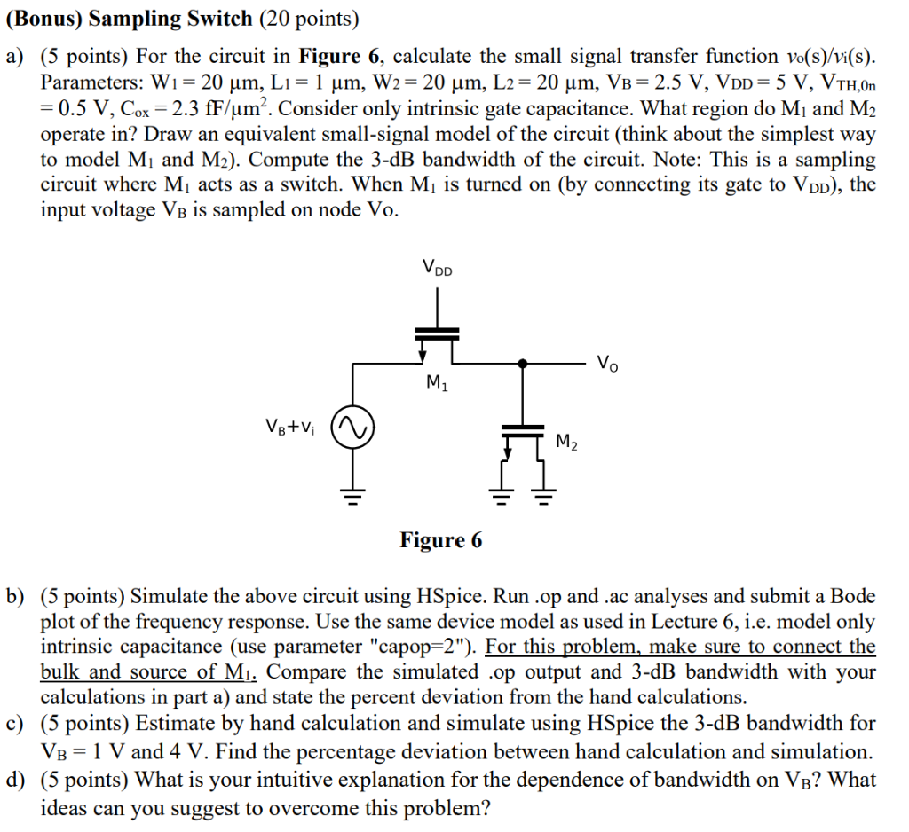 (Bonus) Sampling Switch ( 20 points) a) (5 points) | Chegg.com