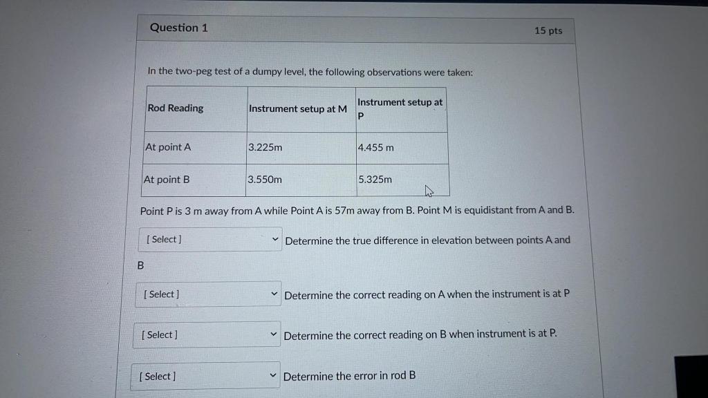 Solved Question 1 15 pts In the two-peg test of a dumpy | Chegg.com