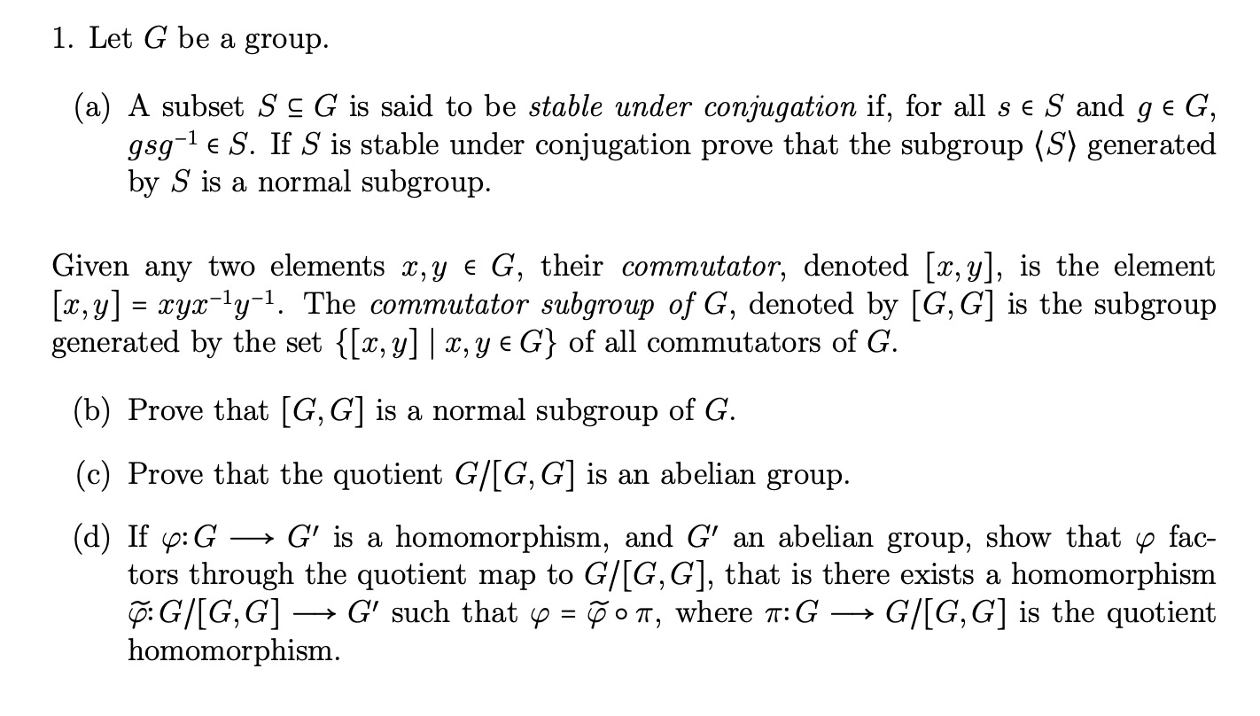 Solved (a) A subset S⊆G is said to be stable under | Chegg.com