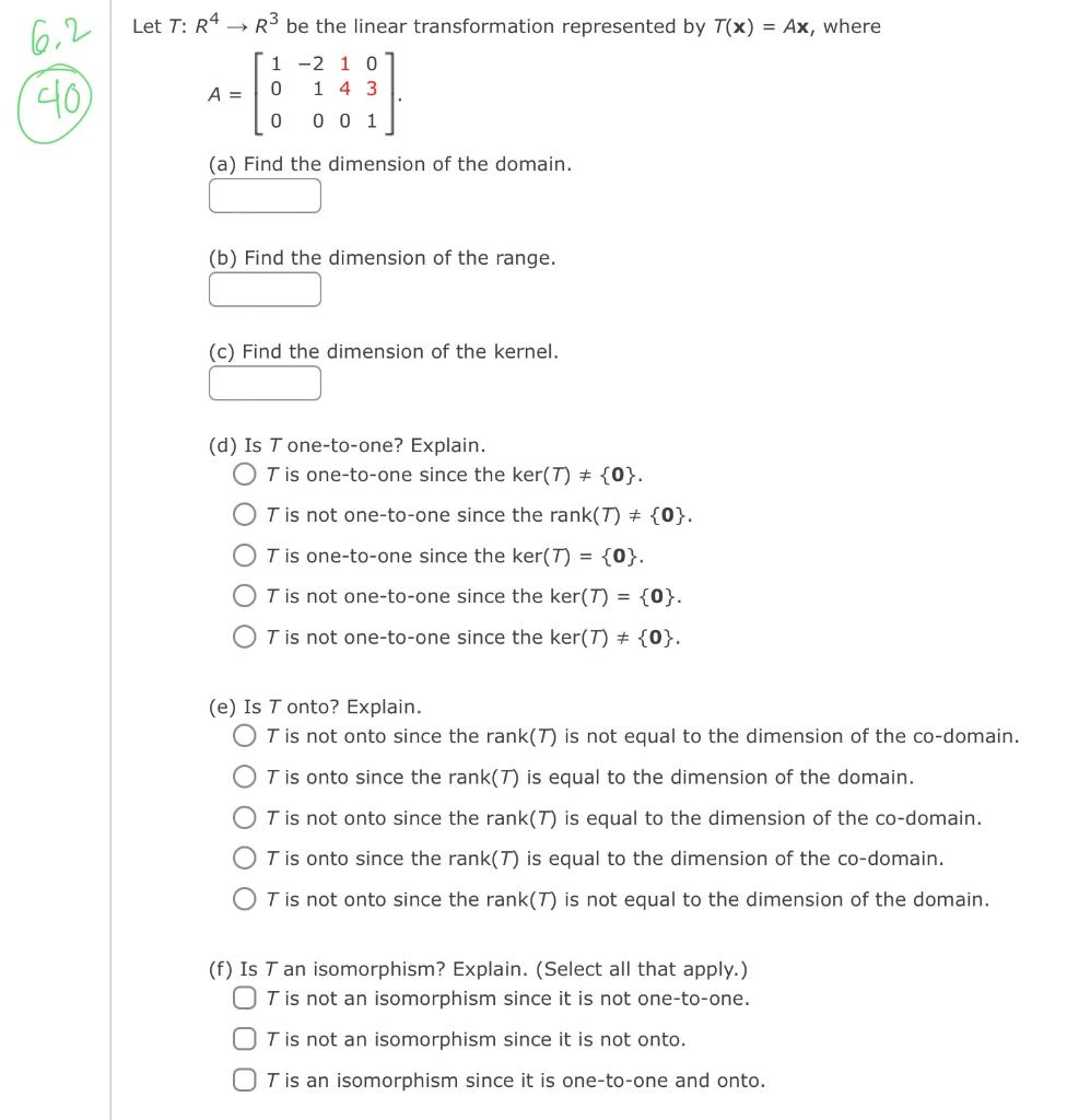 Solved R4→R3 be the linear transformation represented by | Chegg.com