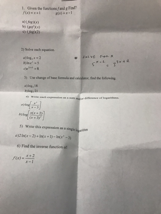 Solved 1. Given the functions f and g Find? f(x)-x+ a) | Chegg.com ...