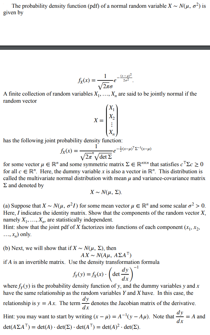 The probability density function (pdf) of a normal | Chegg.com