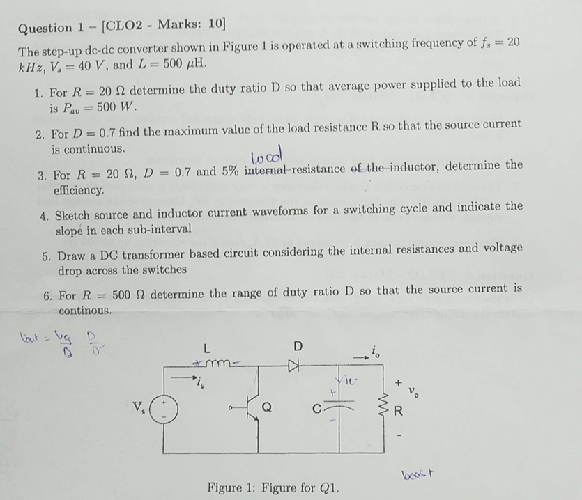 Solved Question 1 - [CLO2 - Marks: 10] The step-up dc-dc | Chegg.com