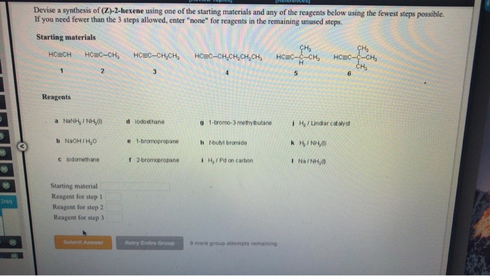 Solved Devise a synthesis of (Z)-2-hexene using one of the | Chegg.com