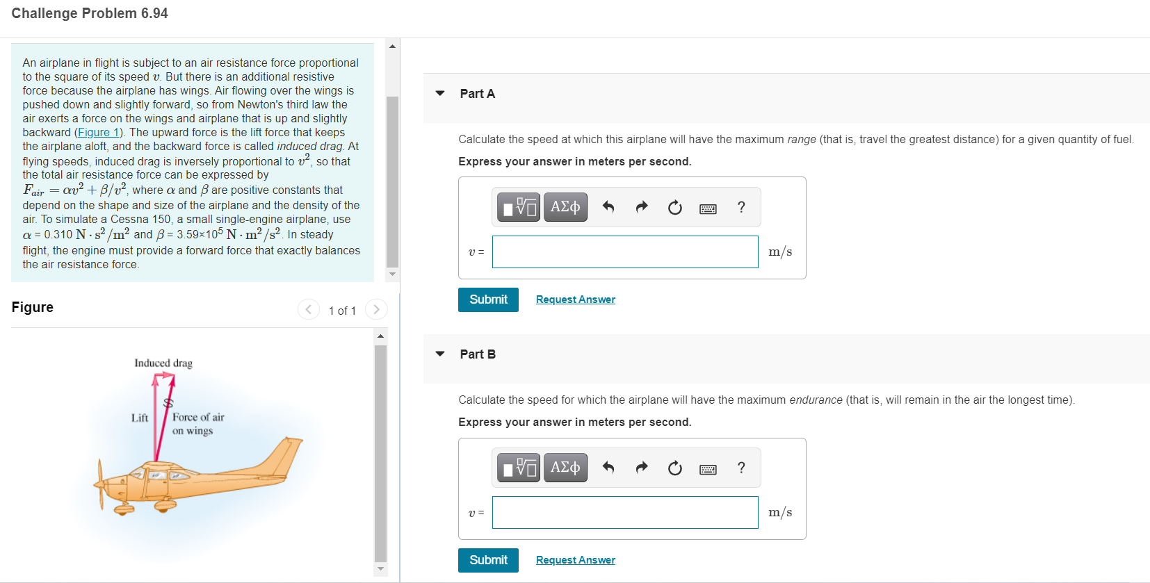 Solved Challenge Problem 6.94 Part A An airplane in flight | Chegg.com