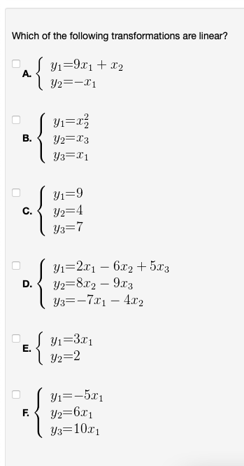 Solved Which of the following transformations are linear? A. | Chegg.com
