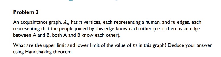 Solved Problem 2 An acquaintance graph, An has n vertices, | Chegg.com