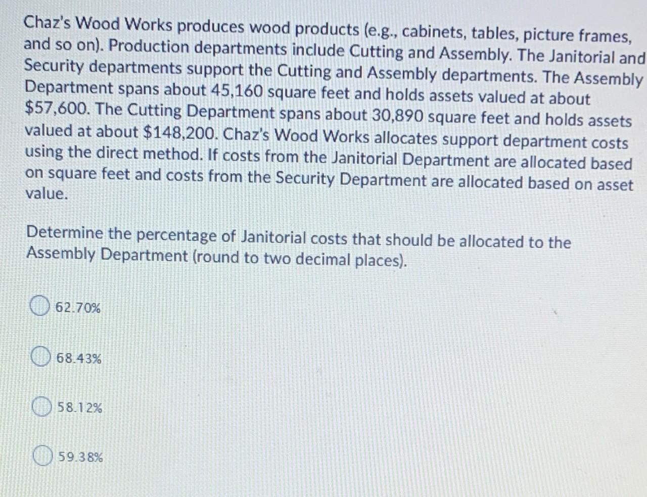 Solved Chaz's Wood Works produces wood products (e.g., | Chegg.com