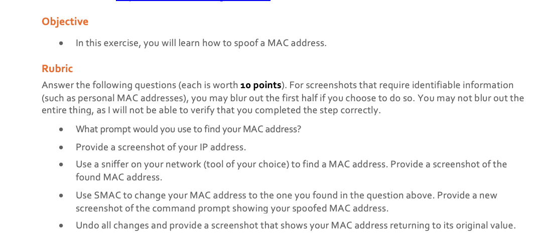 Solved - In this exercise, you will learn how to spoof a MAC | Chegg.com