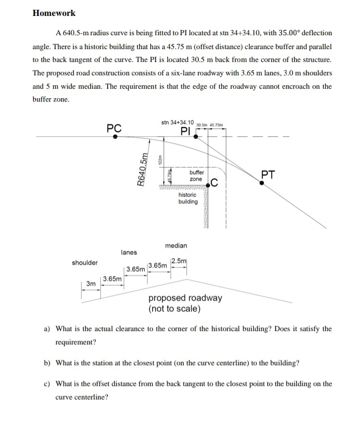 Solved Homework A 640.5 -m radius curve is being fitted to | Chegg.com