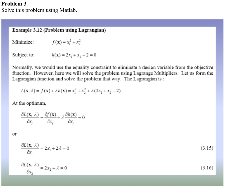 Solved Problem 3 Solve this problem using Matlab. Example | Chegg.com