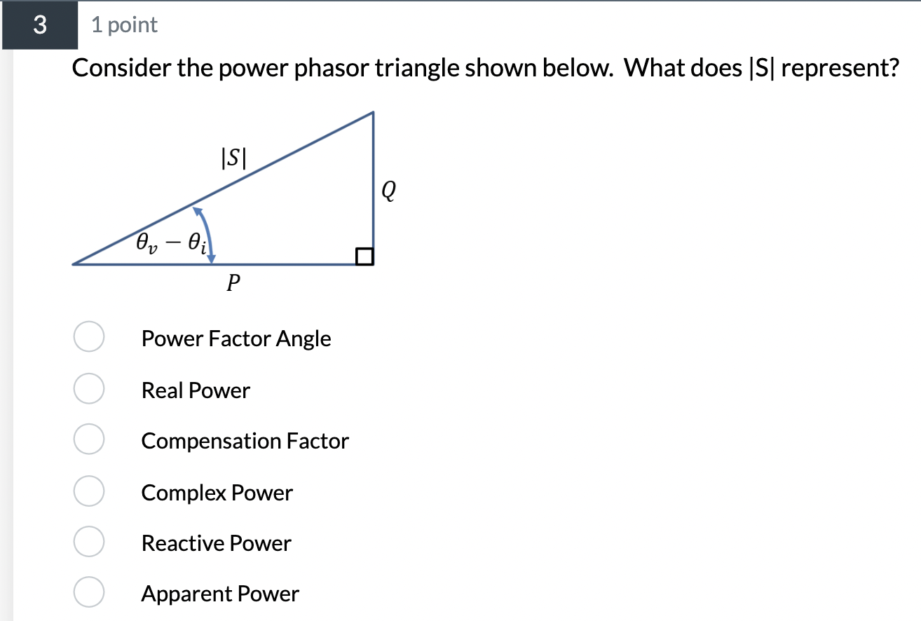 Solved 3 1 point Consider the power phasor triangle shown | Chegg.com