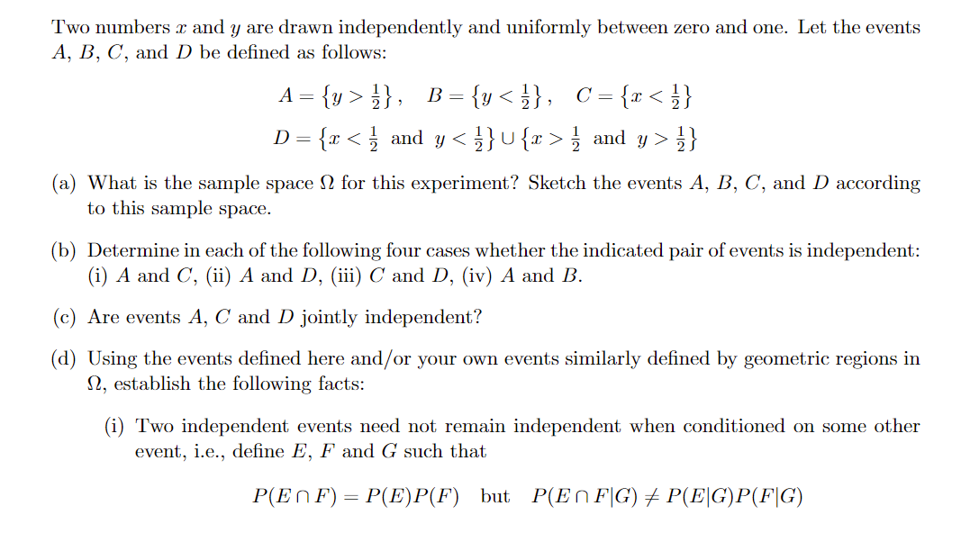 Solved Two numbers x and y are drawn independently and | Chegg.com