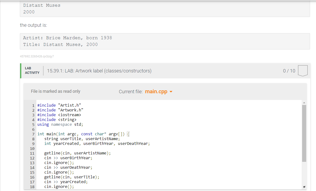 Solved Given main(), complete the Artist class (in files | Chegg.com
