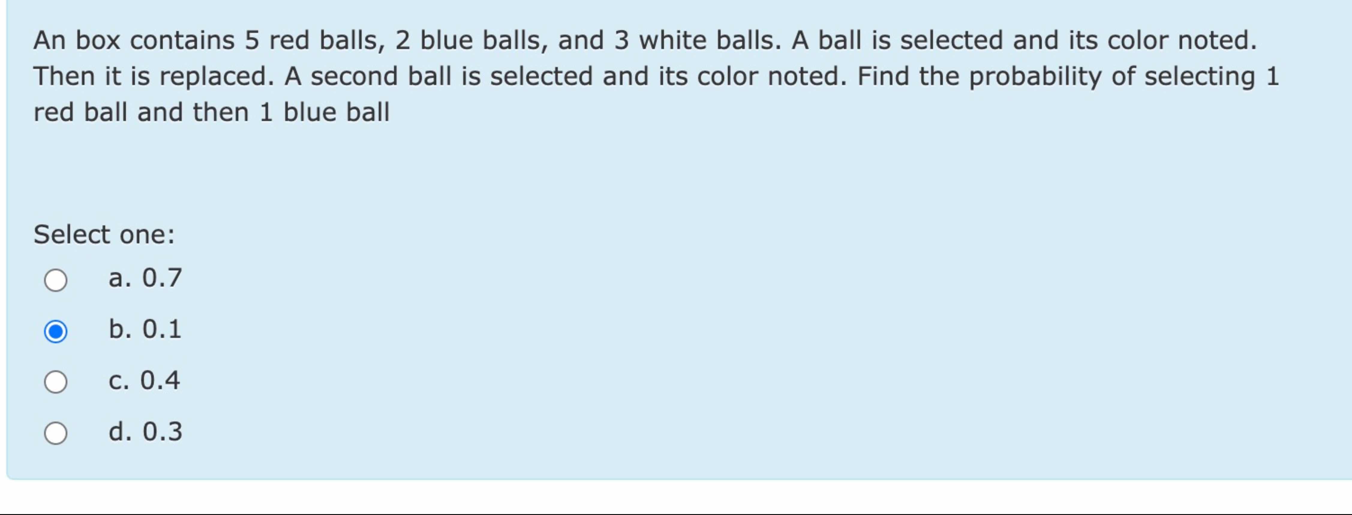 Solved An box contains 5 ﻿red balls, 2 ﻿blue balls, and 3 | Chegg.com