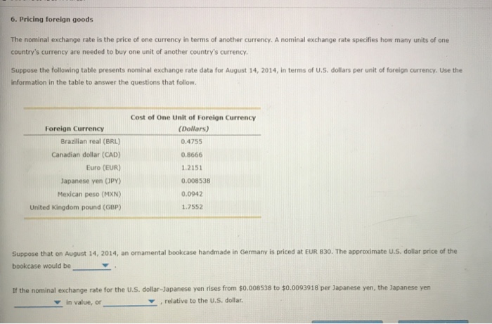 Solved 6. Pricing foreign goods The nominal exchange rate is | Chegg.com