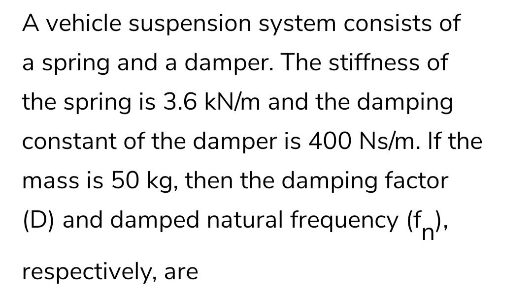 Solved A vehicle suspension system consists of a spring and | Chegg.com