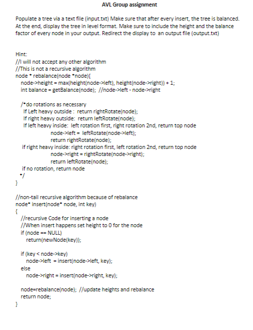 Solved AVL Group assignment Populate a tree via a text file | Chegg.com