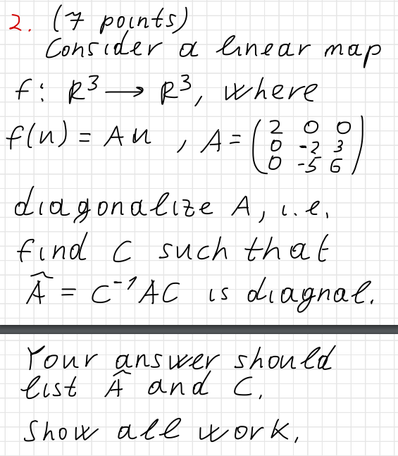 Solved 2. (7 points) Consider a linear map f:R3→R3, where | Chegg.com