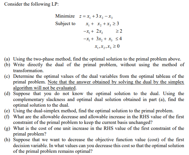Consider the following LP: Minimize Subject to | Chegg.com