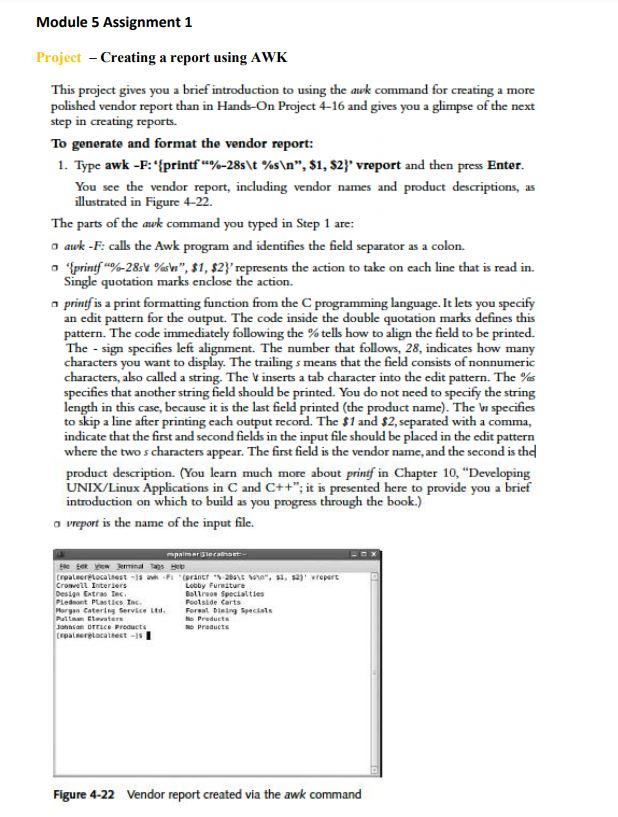 Solved Project - Creating a report using AWK This project | Chegg.com