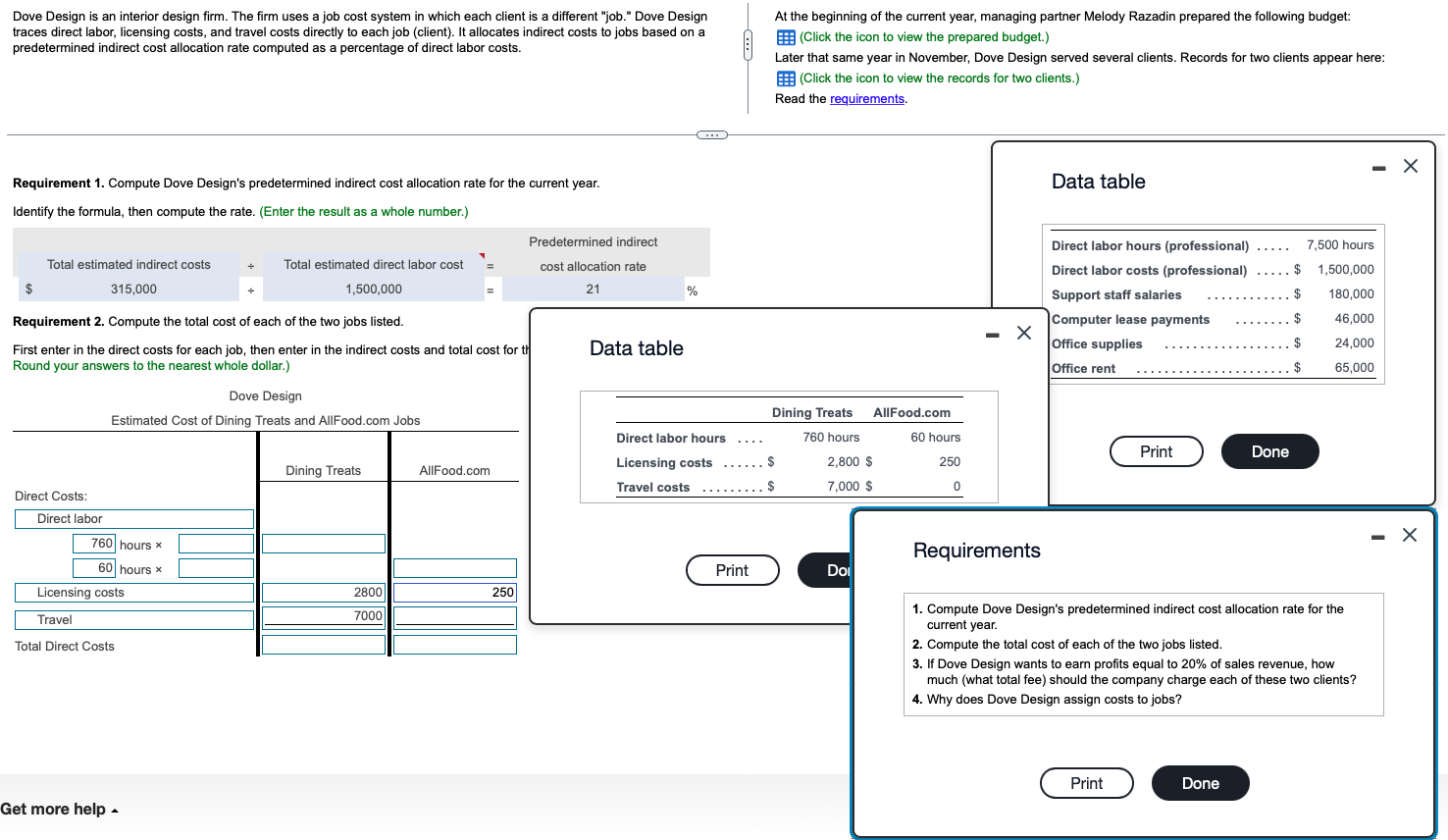 Solved Requirement 1. Compute Dove Design's predetermined | Chegg.com