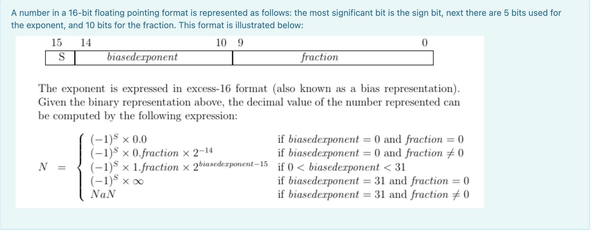 number in a 16-bit floating pointing format is | Chegg.com