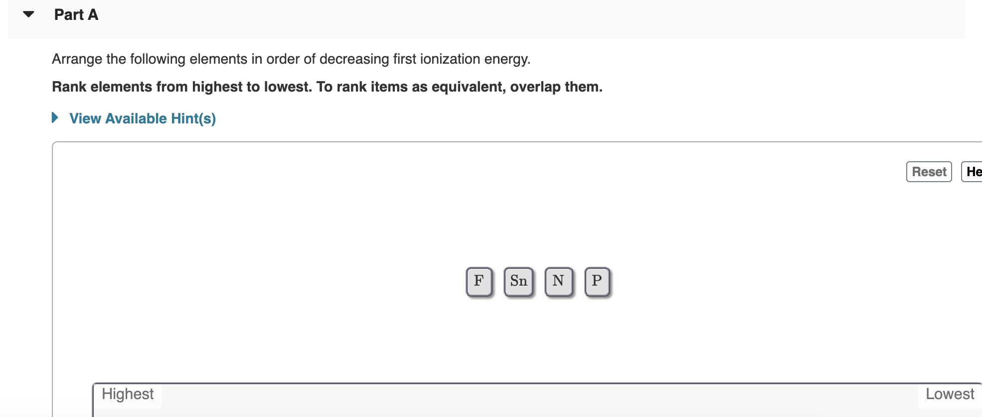 Solved Part A Arrange The Following Elements In Order Of