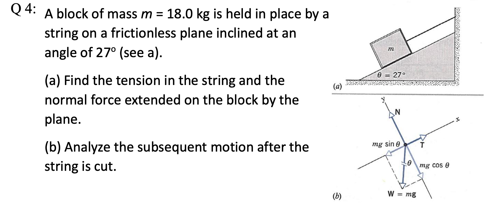 Solved A block of mass m = 18.0 kg is held in place by a | Chegg.com