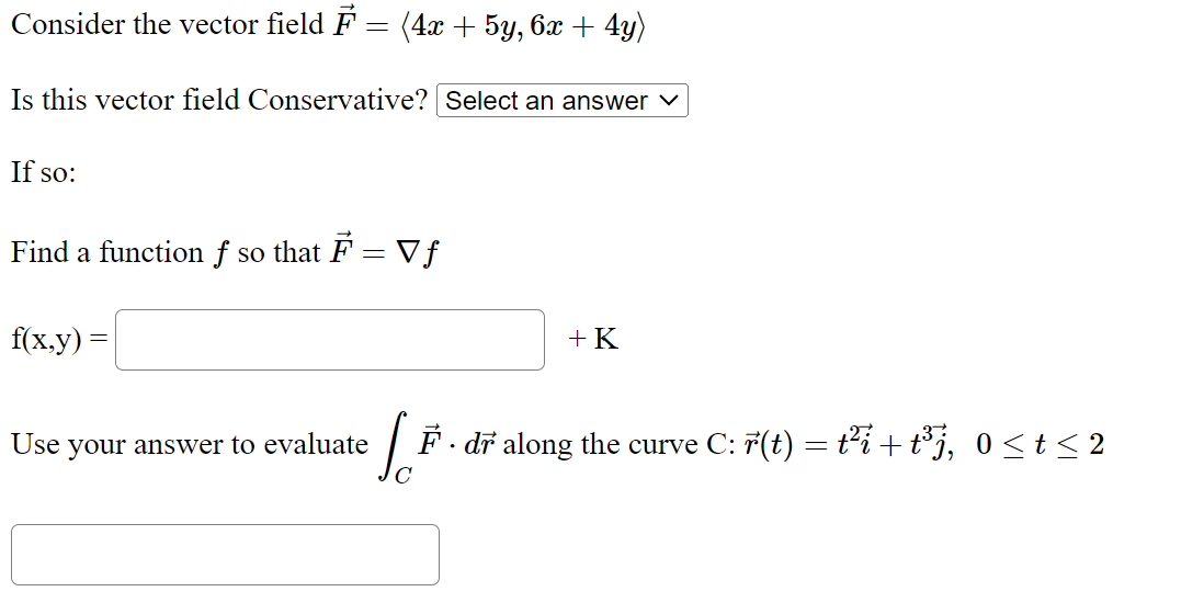 Solved Consider the vector field vec(F)=(:4x+5y,6x+4y:)Is | Chegg.com