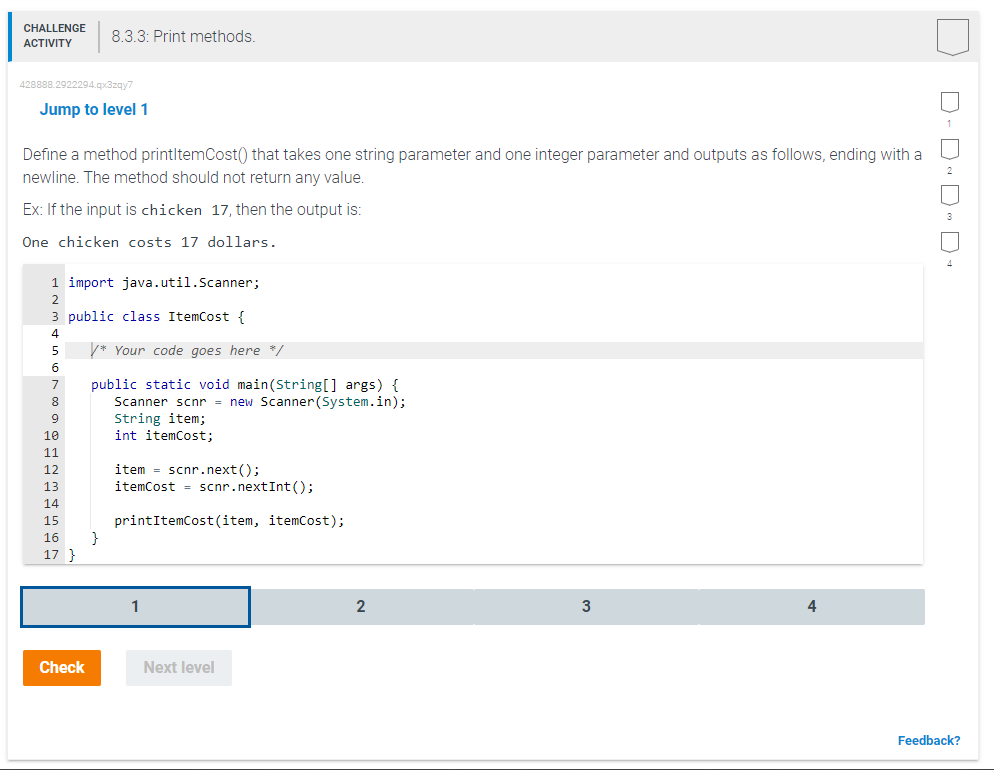 Solved Define a method printItemCost() that takes one string | Chegg.com