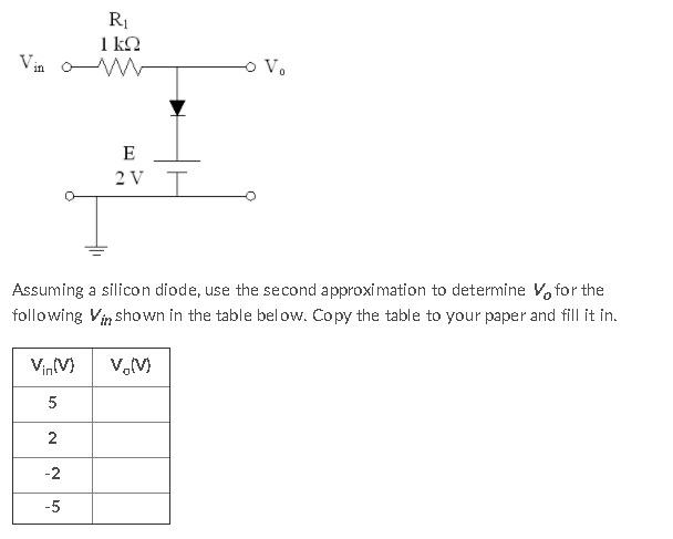 Solved R 1 k92 OV. E 2V Assuming a silicon diode, use the | Chegg.com