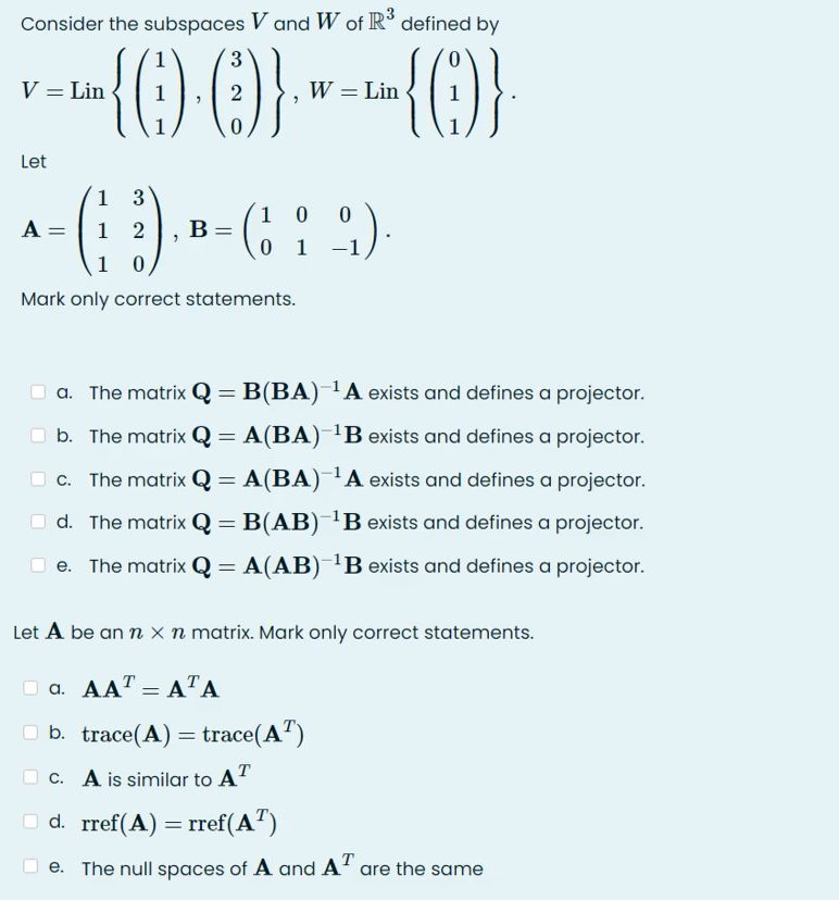 Solved Consider the subspaces V and W of R³ defined by 3 V = | Chegg.com