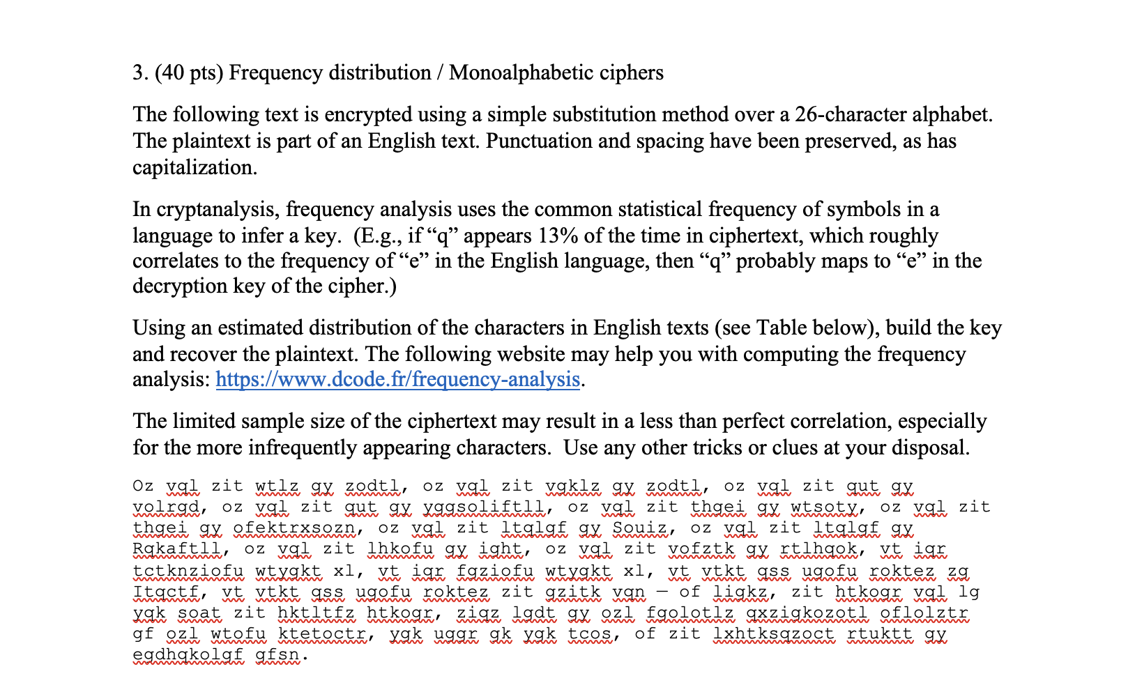 Solved Classic Cryptography Assignment 1. (30 pts) The | Chegg.com