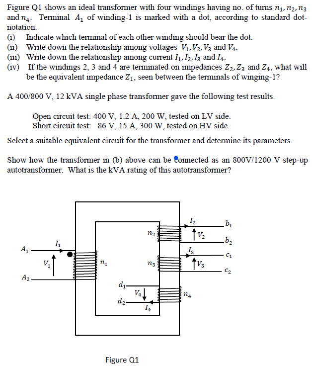 Solved Figure Q1 shows an ideal transformer with four | Chegg.com