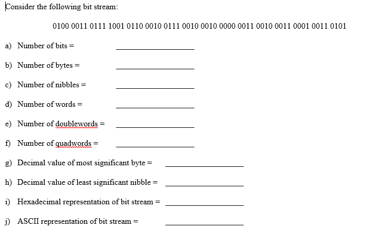 Solved Consider the following bit stream: 0100 0011 0111 | Chegg.com