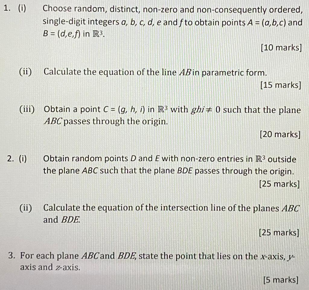 Solved 1. (i) Choose random, distinct, non-zero and | Chegg.com