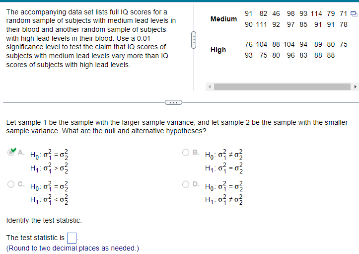 Solved The accompanying data set lists full IQ scores for a | Chegg.com