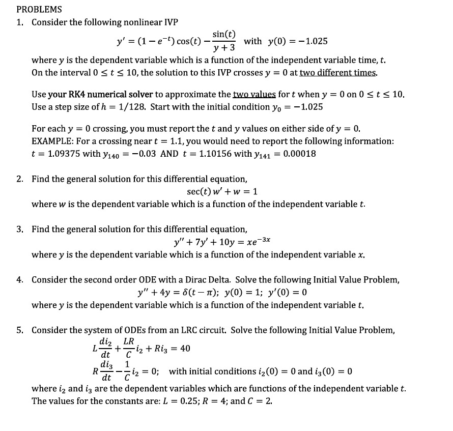 Solved PROBLEMSConsider the following nonlinear | Chegg.com