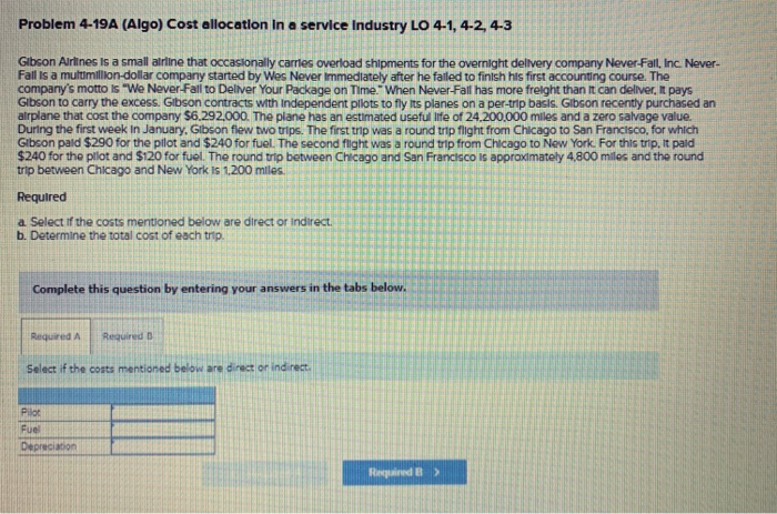 Solved Problem 4-19A (Algo) Cost allocation in a service | Chegg.com