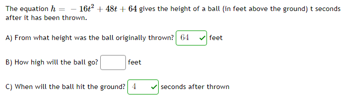 Solved The Equation H 16t2 48t 64 Gives The Height Of A
