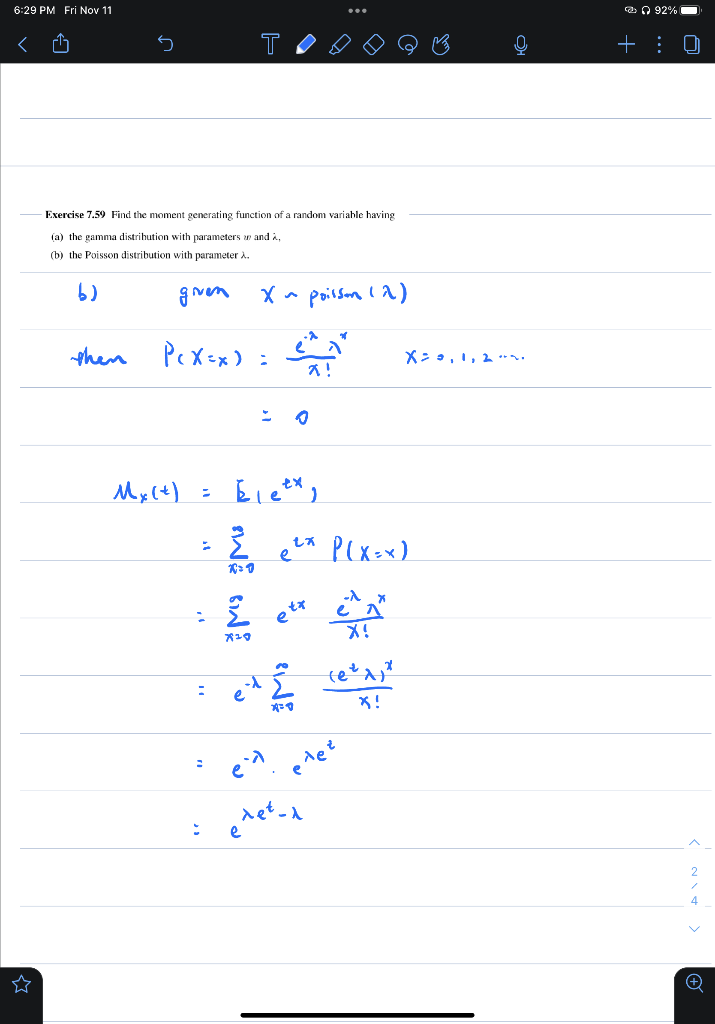 Solved Exercise 7.59 Find the moment generating function of | Chegg.com