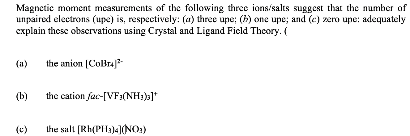 Solved Magnetic moment measurements of the following three | Chegg.com