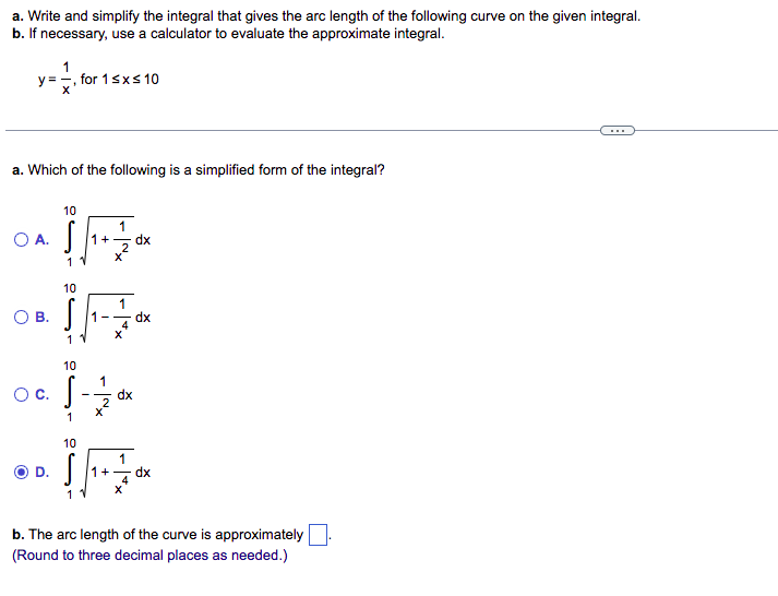 Solved a. Write and simplify the integral that gives the arc | Chegg.com