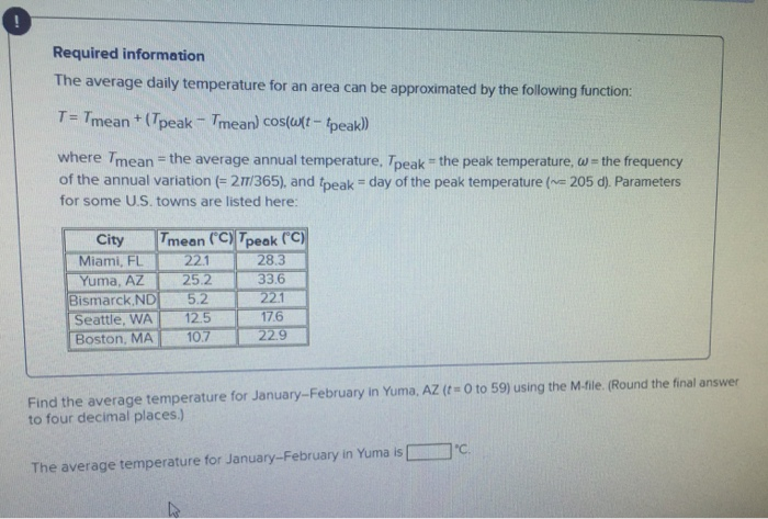 Solved Required information The average daily temperature | Chegg.com