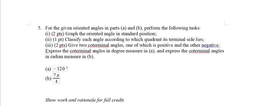 Solved 5. For the given oriented angles in parts (a) and | Chegg.com